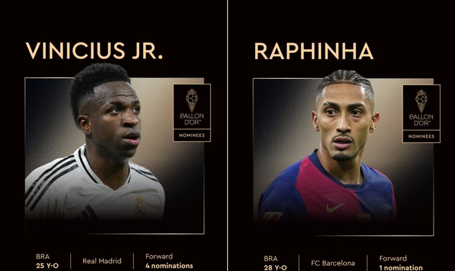 Bola de Ouro 2025: Raphinha e Vini Jr. são indicados à disputa do prêmio de melhor jogador do ...