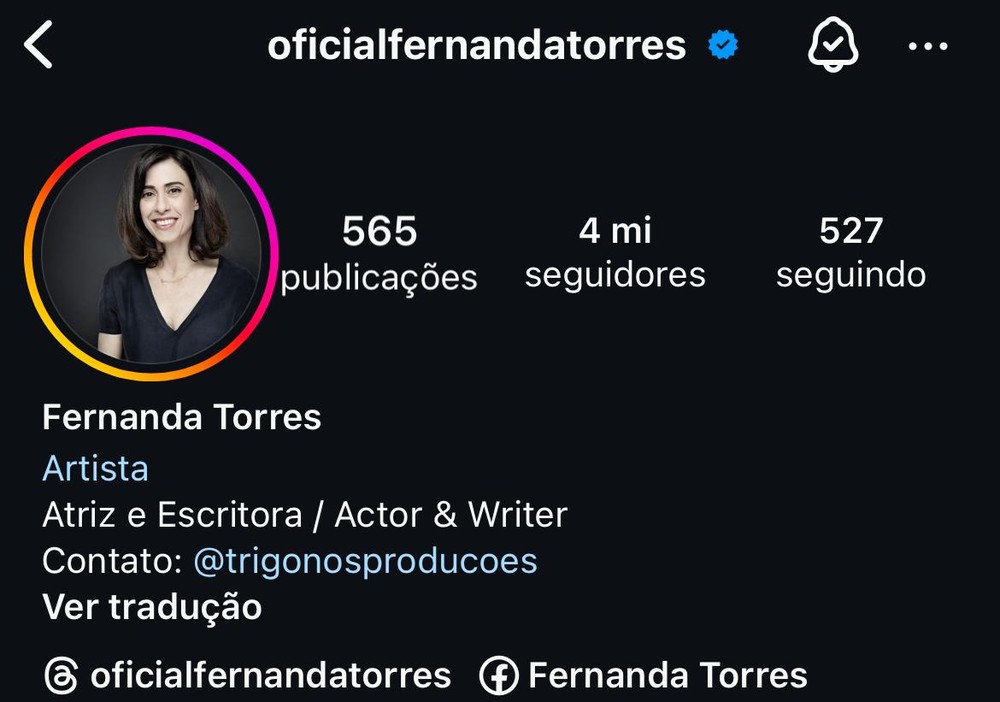 Indicada ao Oscar, Fernanda Torres chega a 4 milhões de seguidores no ...