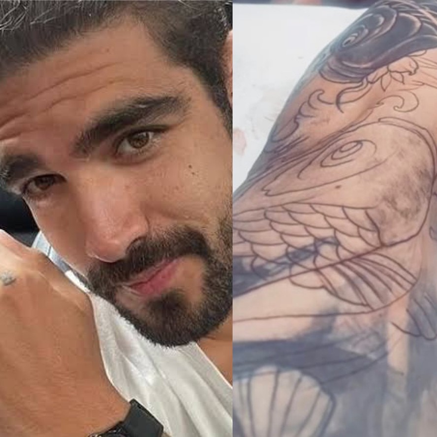 Caio Castro mostra processo de nova tatuagem no braço