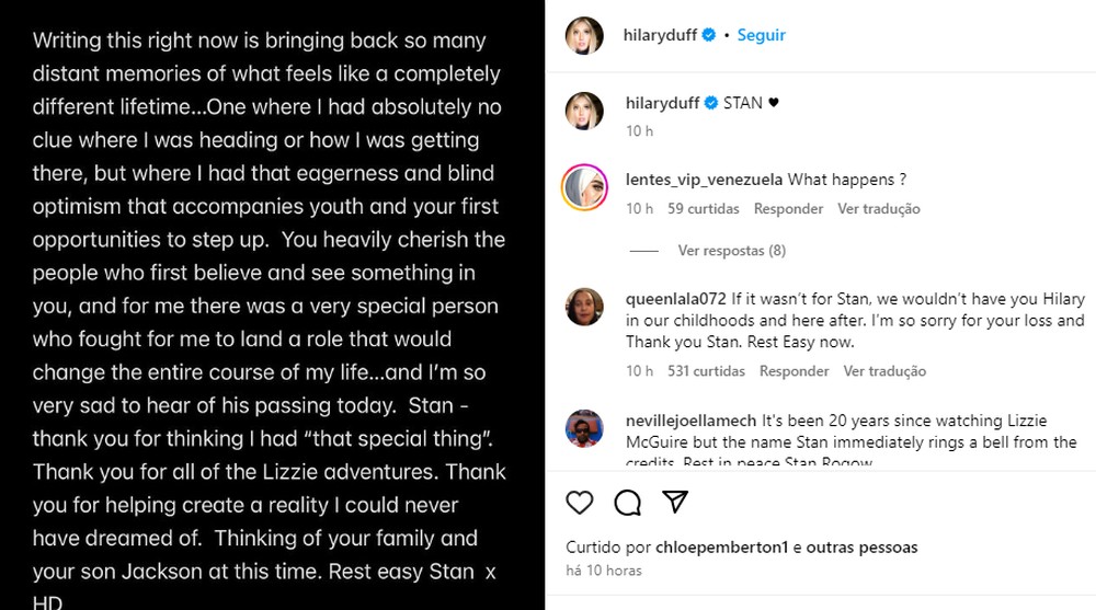 Hilary Duff se pronuncia sobre morte de Stan Rogow, produtor da série ...