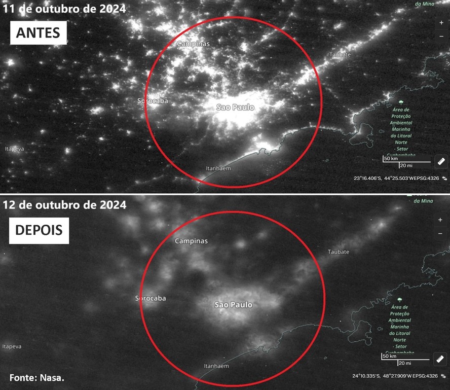 Imagens de satélite da Nasa mostram São Paulo antes e depois de apagão ...