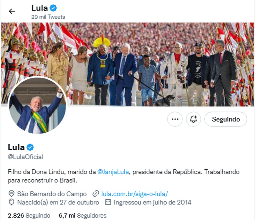 Lula atualiza foto de perfil no Twitter para imagem com faixa presidencial