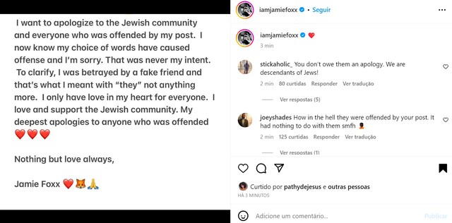 Jamie Foxx pede desculpas após comentários considerados antissemitas ...