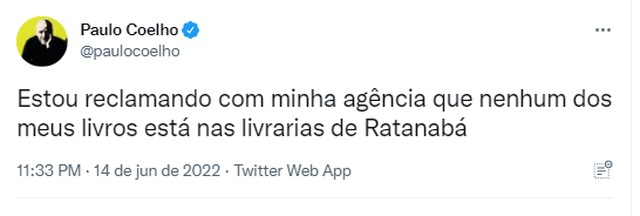 Paulo Coelho ironiza ausência de suas obras em livrarias de Ratanabá ...