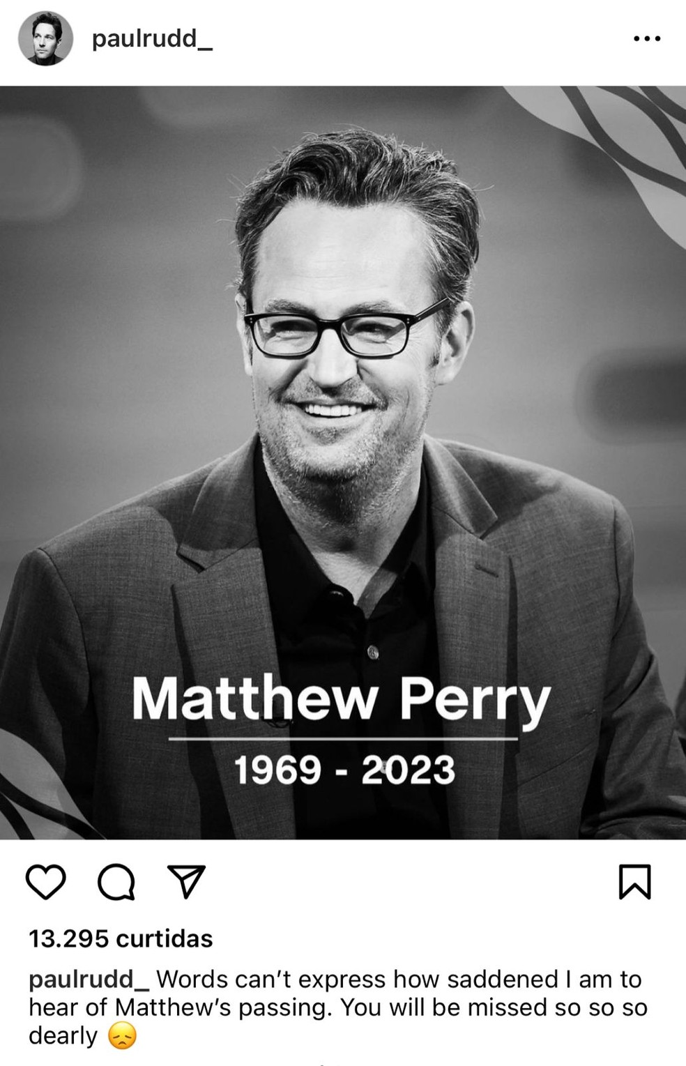 Atores de 'Friends' prestam homenagens a Matthew Perry nas redes ...