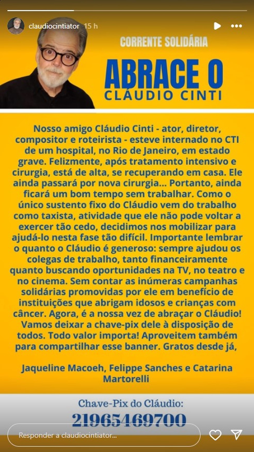Prestes a realizar nova cirurgia, ator Cláudio Cinti é impedido de ...