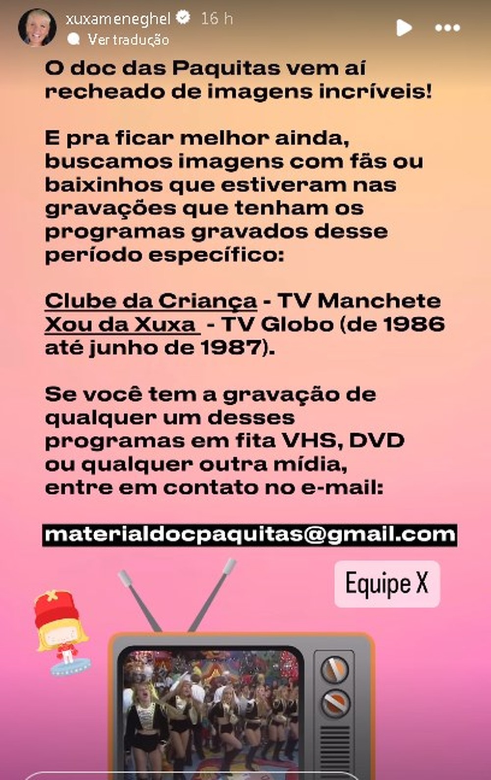 Doc das Paquitas: Xuxa convoca 'baixinhos' que estiveram nas gravações ...