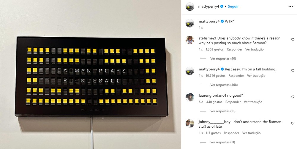 Batman: entenda a paixão de Matthew Perry pelo personagem e por que se ...