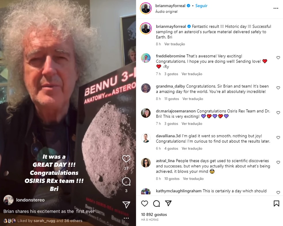 Guitarrista do Queen, astrofísico Brian May integrou missão de coleta ...