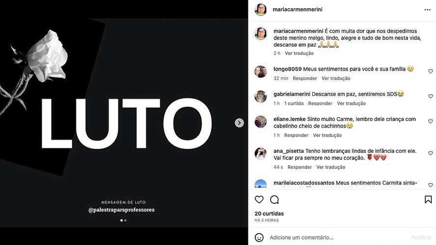 Tia de Ricardo Merini lamenta a morte do ator: 'é com muita dor que nos ...