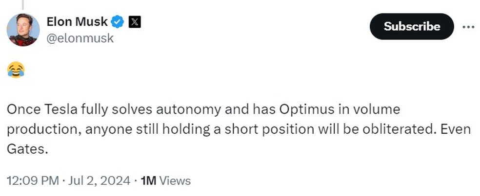 Elon Musk promete 'aniquilar' Bill Gates caso ele venda mais ações da Tesla