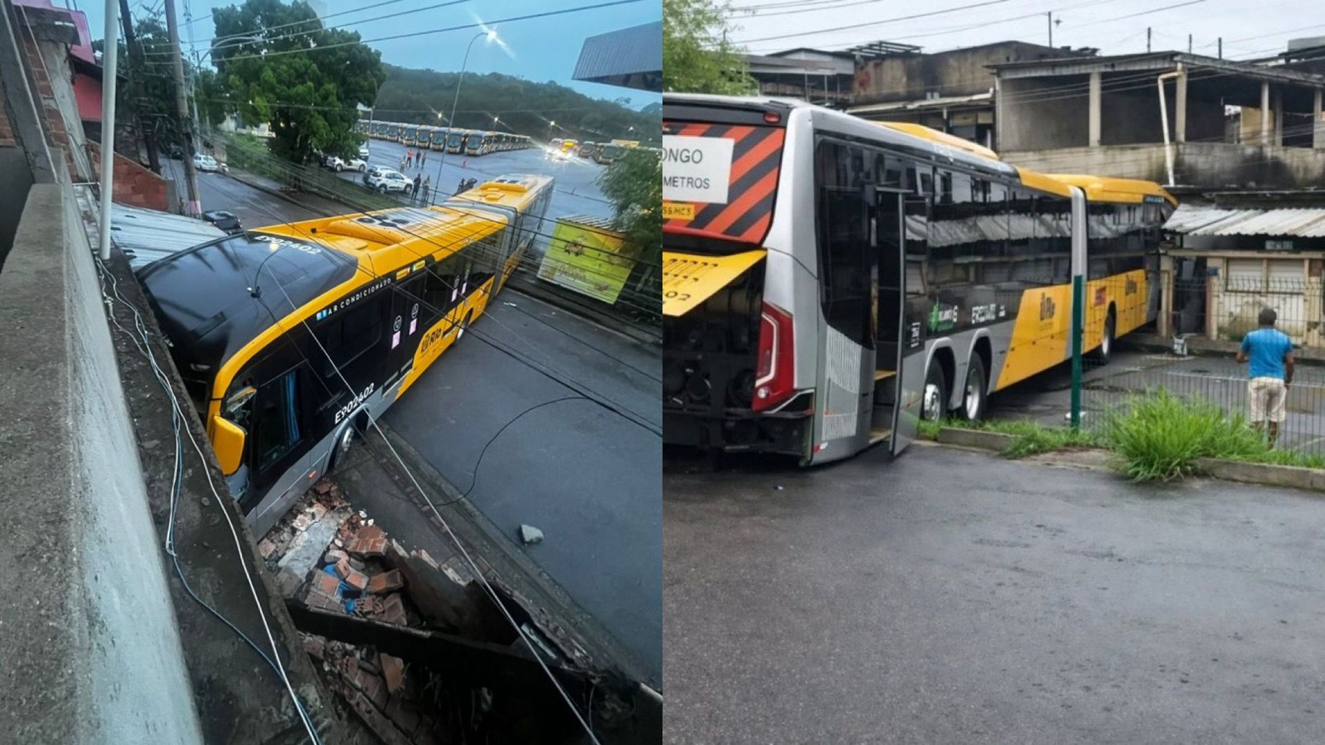 Ônibus do BRT perde controle e atinge casa em Deodoro; veja vídeo