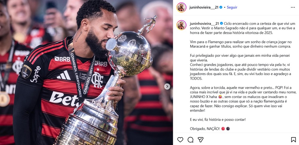 Vendido ao Pumas, Juninho se despede do Flamengo e brinca com apelido e ...