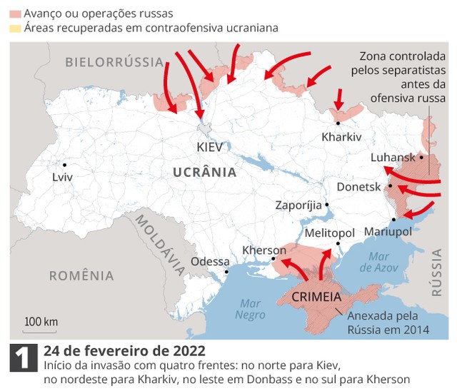 Guerra na Ucrânia: entenda o primeiro ano do conflito em quatro mapas