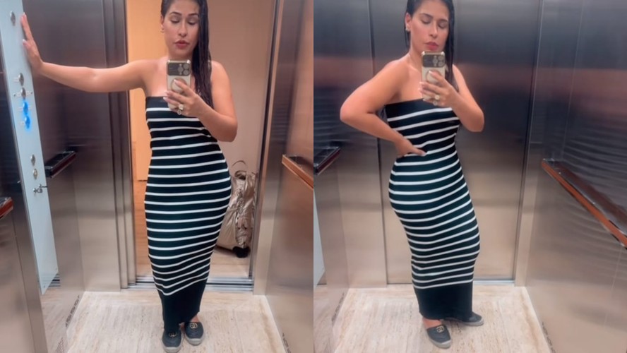 Simone Mendes usa look justo ao corpo e comemora perda de peso: 'Bem magrinha! Olha a cintura'