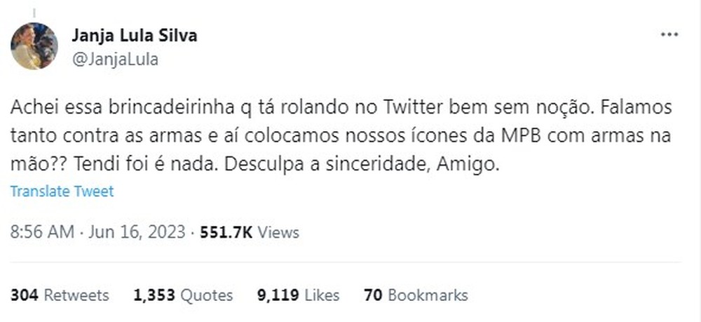 Janja critica meme que coloca artistas da MPB com armas na mão: 'achei ...