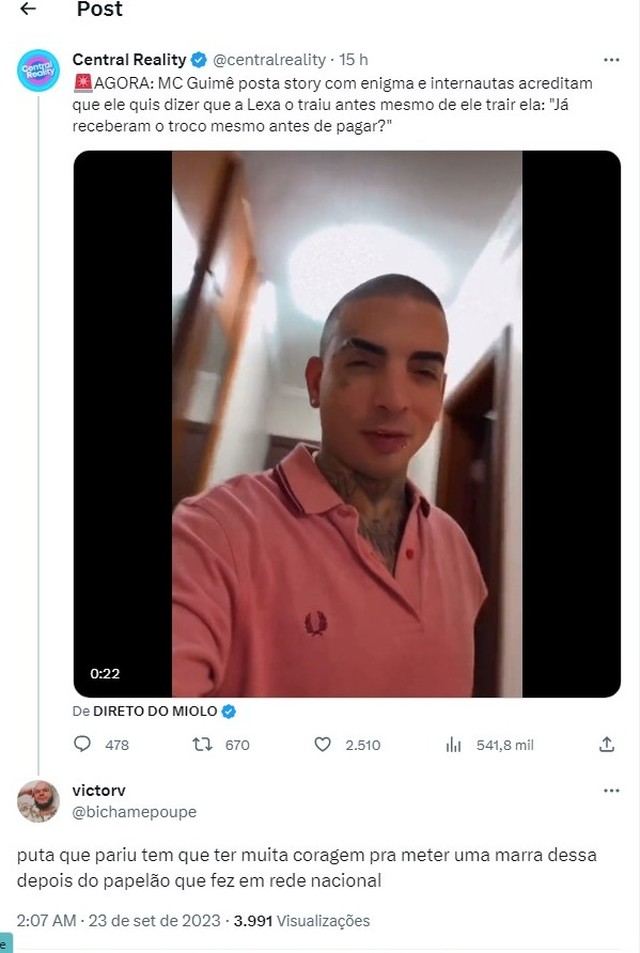 Após troca de indiretas, Lexa curte post que detona MC Guimê: 'Coragem pra meter uma marra dessa'