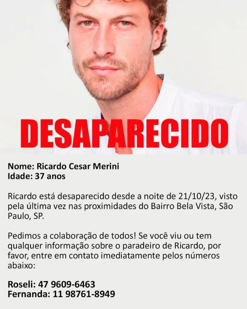 Ricardo Merini: imagens de câmera mostram ator desaparecido saindo ...