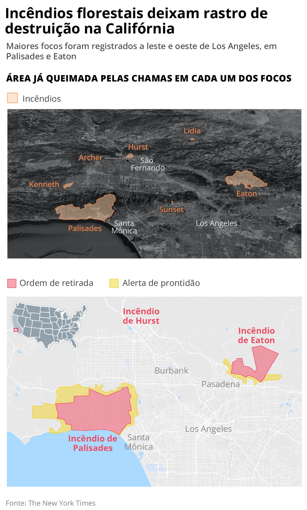 Incêndios na Califórnia: Com novo foco e previsão de piora, área ...