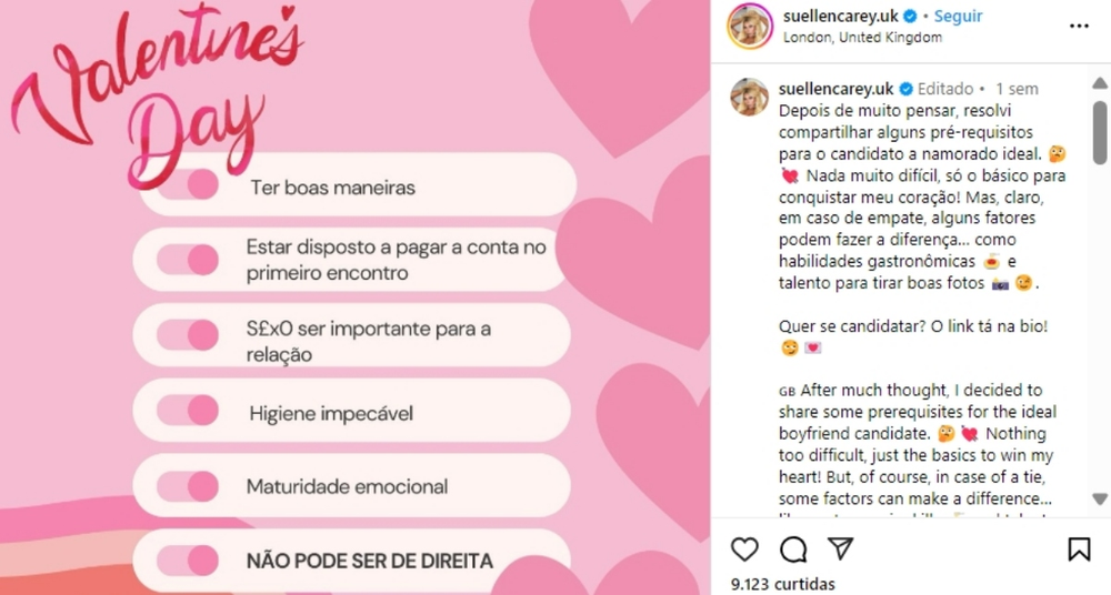 Influenciadora publica anúncio em Londres para encontrar namorado brasileiro no Valentine's Day ...