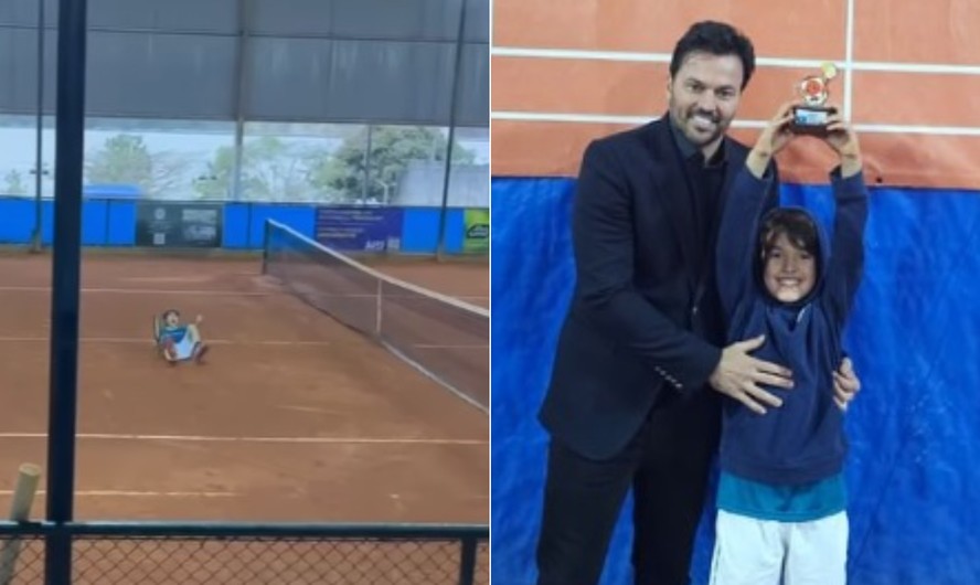 Neto de Silvio Santos vence torneio de tênis e leva troféu para missa ...