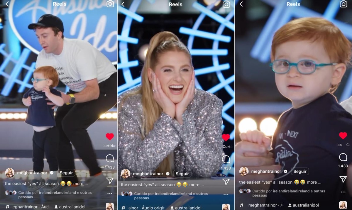 Momento fofura! Meghan Trainor recebe o filho, Riley, durante gravações ...