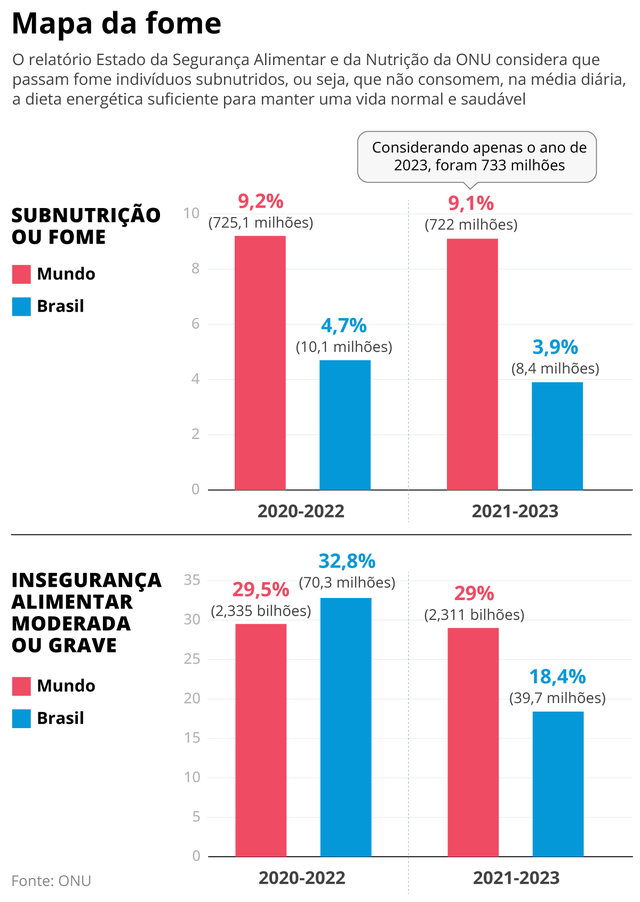 Número de brasileiros com fome cai para 8,4 milhões, diz ONU
