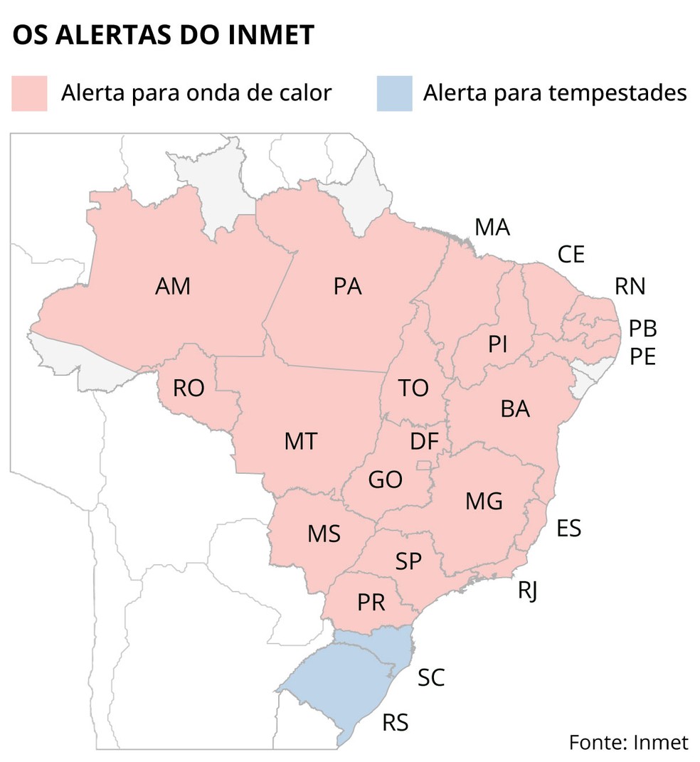 'Perigo potencial': Inmet alerta para onda de calor em 20 estados; veja ...