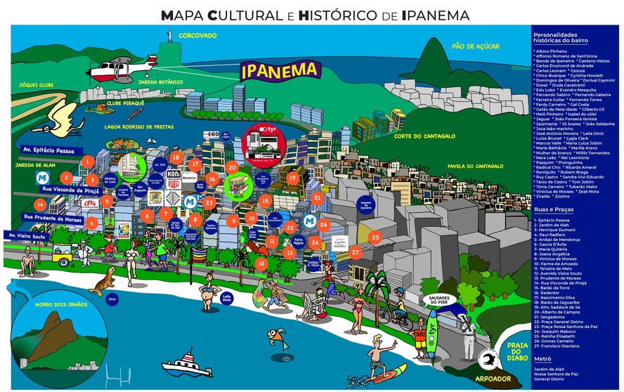 Ipanema ganha um Mapa Cultural e Histórico do cartunista Miguel Paiva