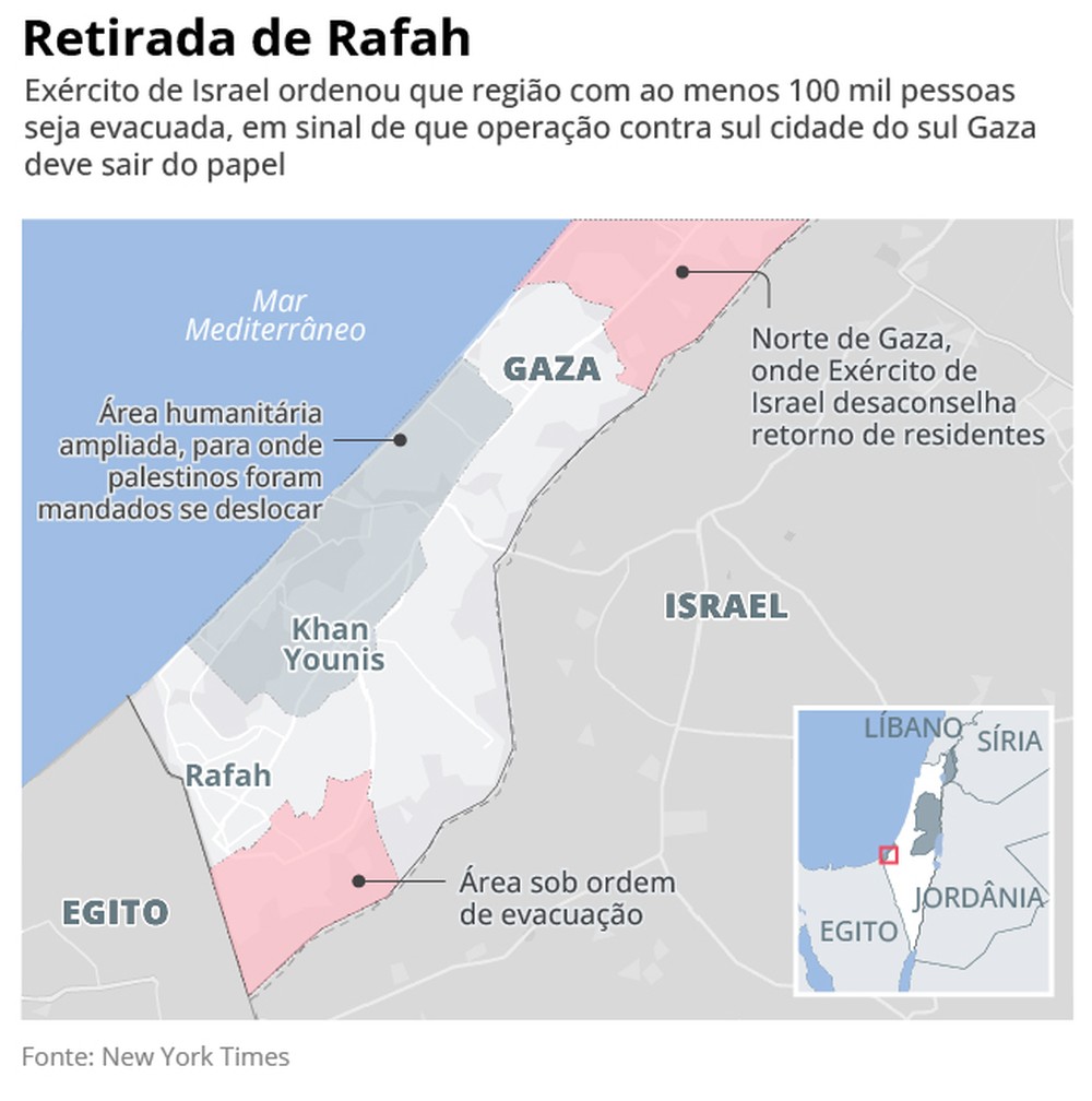 Israel ordena retirada de ao menos 100 mil civis de Rafah e fala em ...