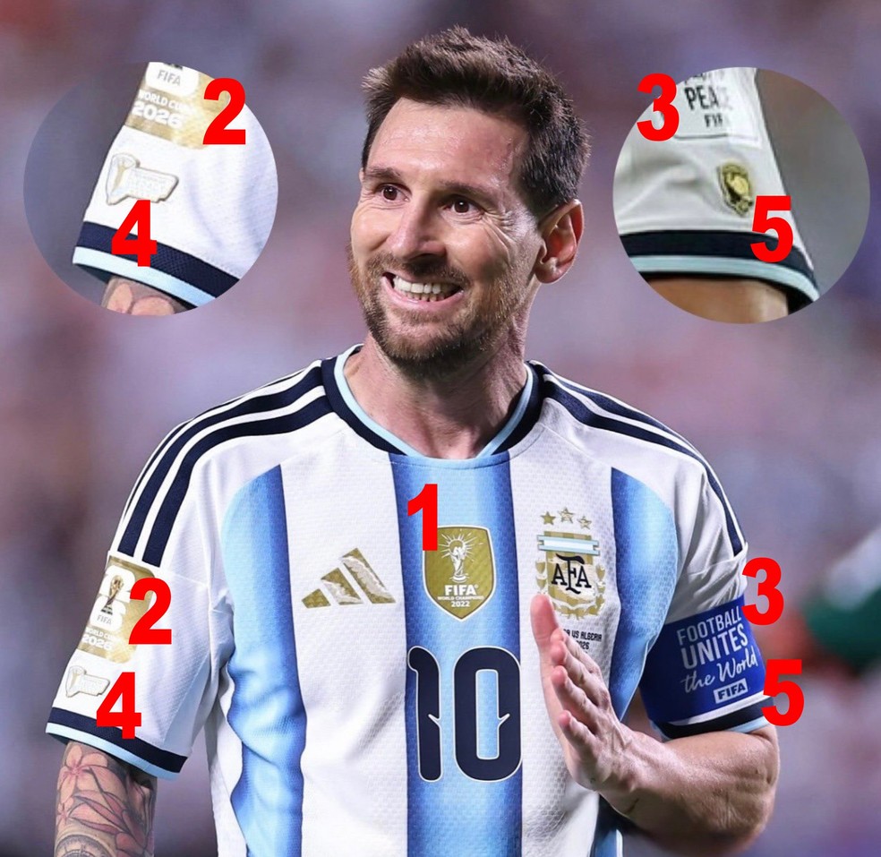 Messi é o único jogador a carregar seis emblemas especiais no uniforme ...