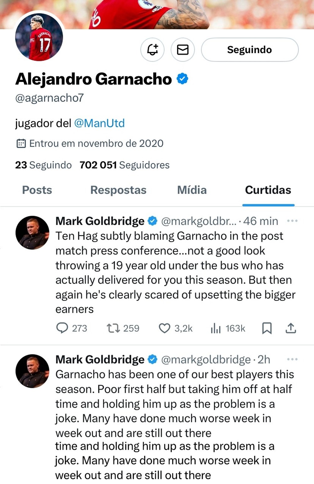 Garnacho curte posts criticando Ten Hag, e Manchester United alerta ...