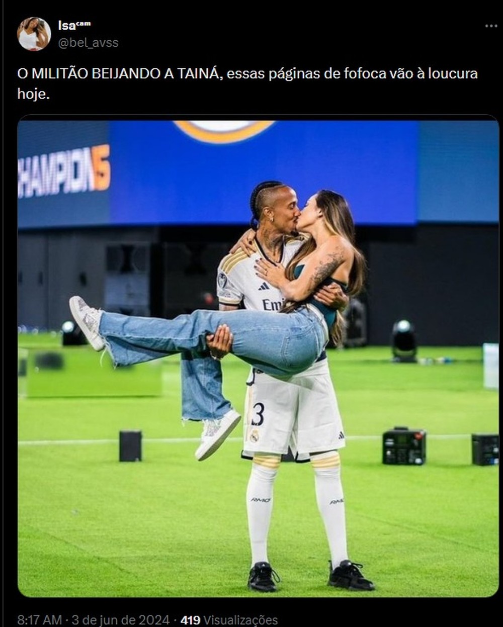 Tainá Castro ganha beijo do namorado, Éder Militão, e registro do casal ...