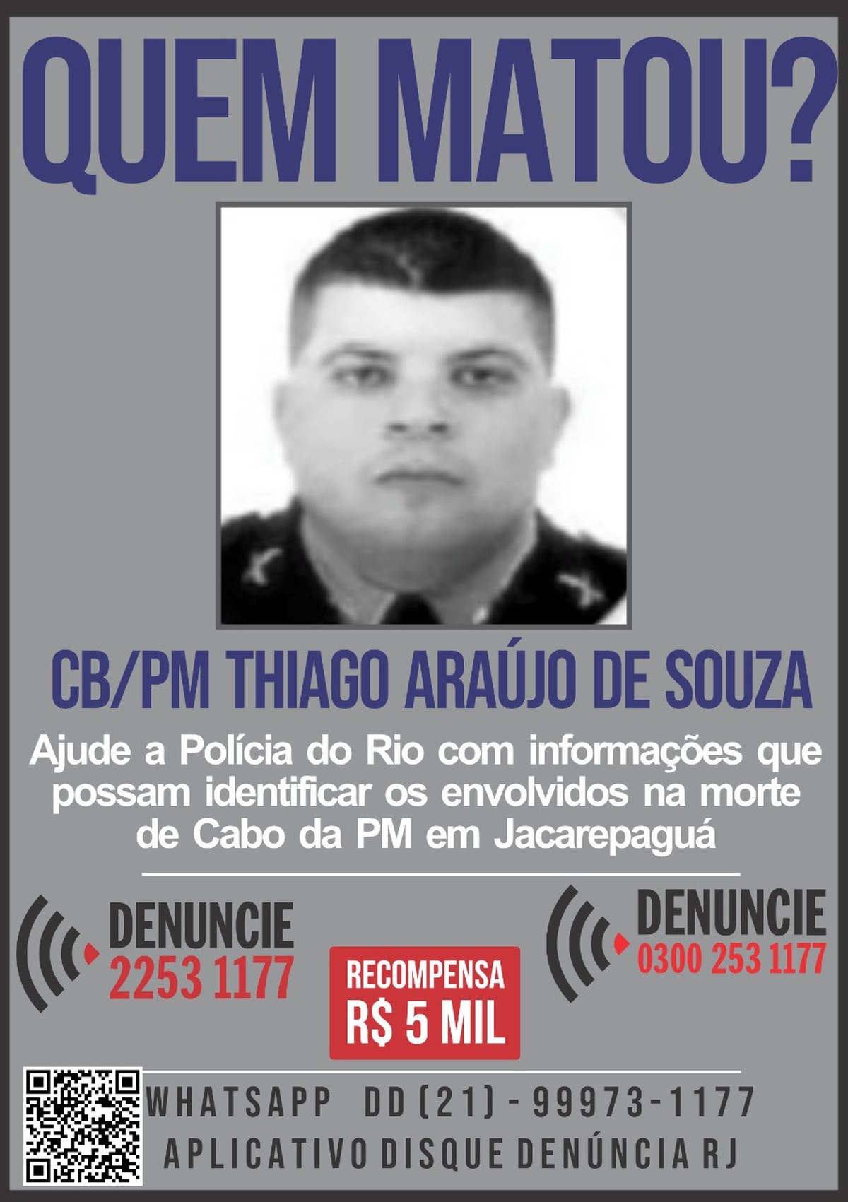 Disque Denúncia Divulga Cartaz Para Localizar Envolvidos Na Morte De Pm