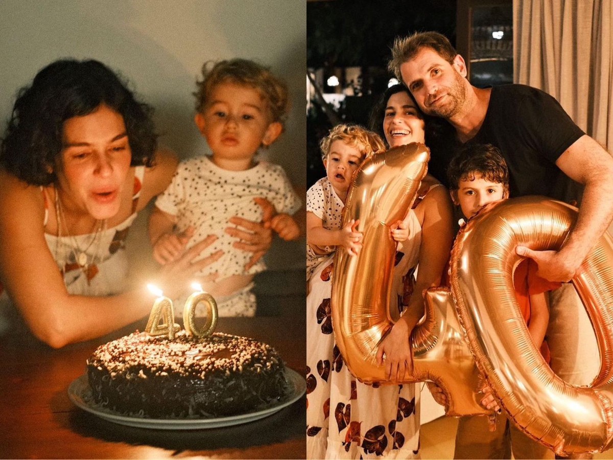 Maria Flor abre álbum de comemoração dos 40 anos com o filho e o marido