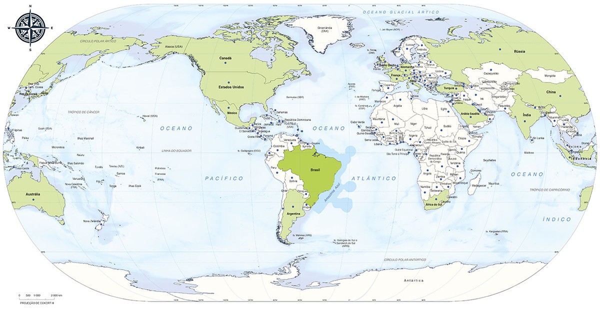 Brasil aparece no centro do mundo em novo mapa do IBGE