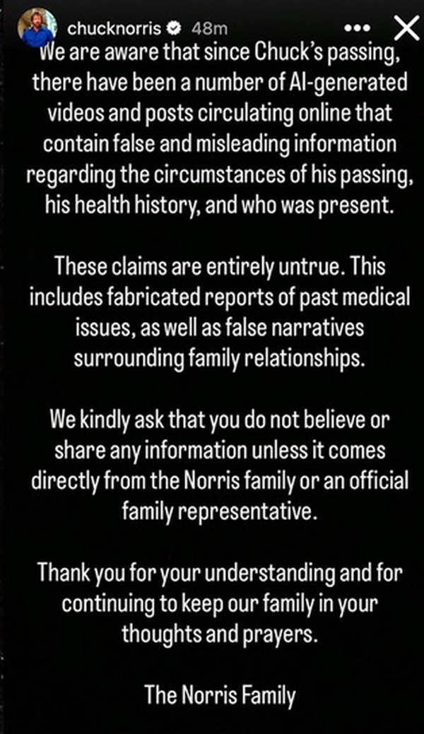 Família de Chuck Norris critica publicações falsas com IA a respeito da ...