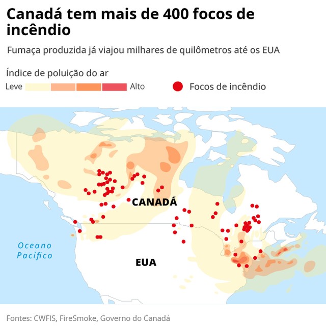 Incêndio no Canadá cobre todo o país e metade dos EUA de fumaça tóxica ...