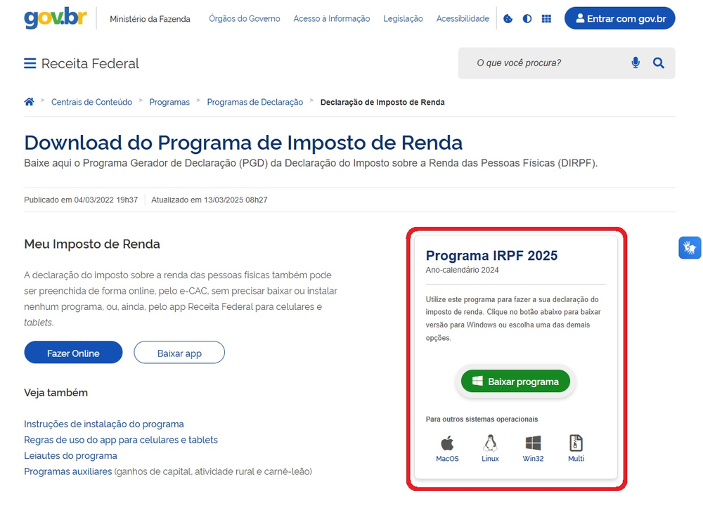 Programa do Imposto de Renda 2025: veja como baixar para fazer ...