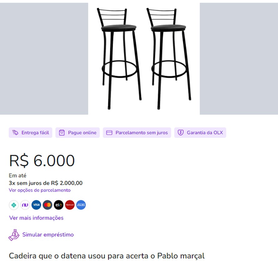 'Cadeira' usada por Datena contra Marçal ganha anúncios em sites de venda