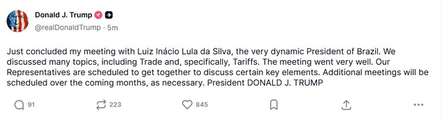 Trump cita Lula como 'dinâmico presidente do Brasil' e diz que encontro ...