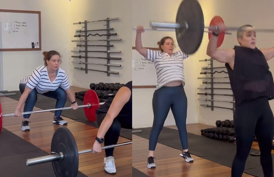 Pode treino de força na gravidez? Leandra Leal pratica exercícios com 4 ...