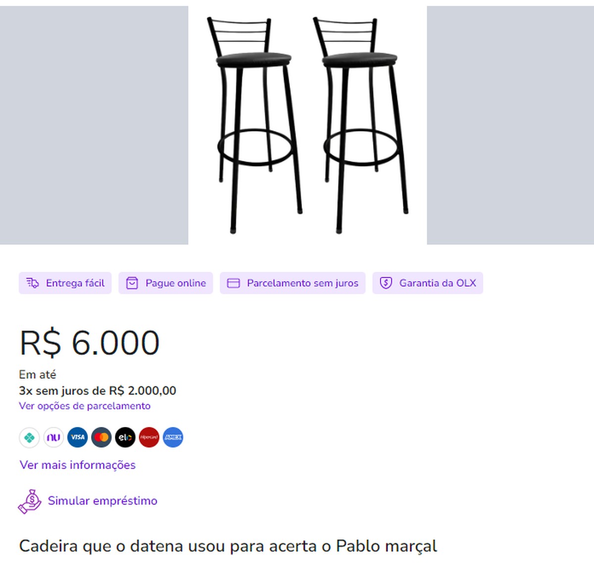 'Cadeira' usada por Datena contra Marçal ganha anúncios em sites de venda