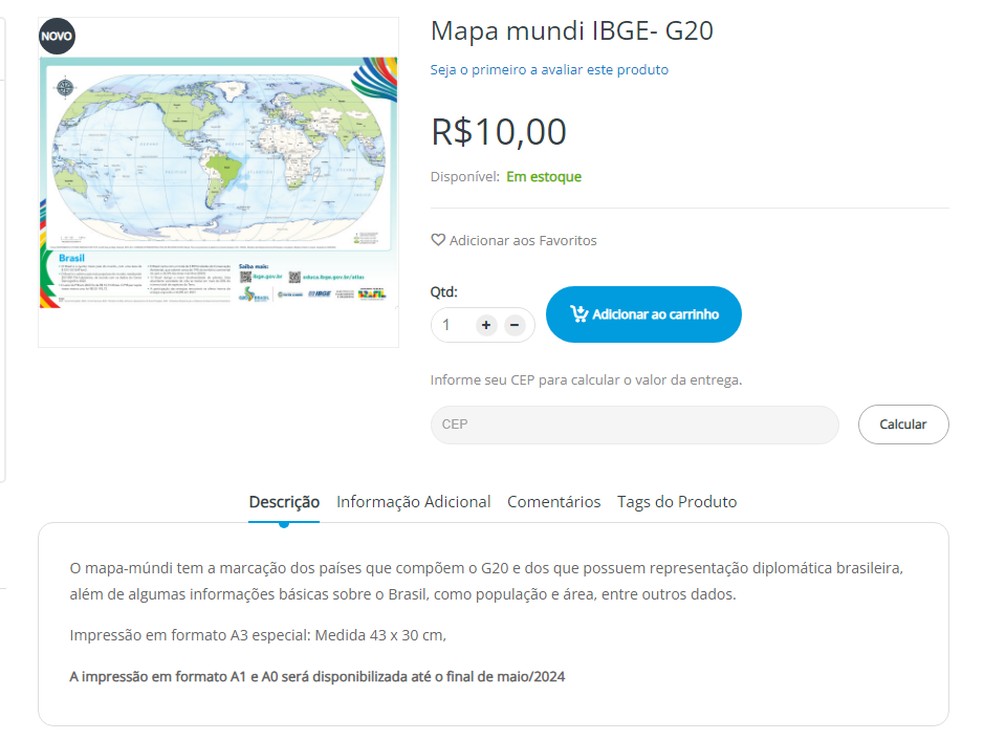 Após constar como fora de estoque, mapa do Brasil com país no centro do mundo volta a ser ...