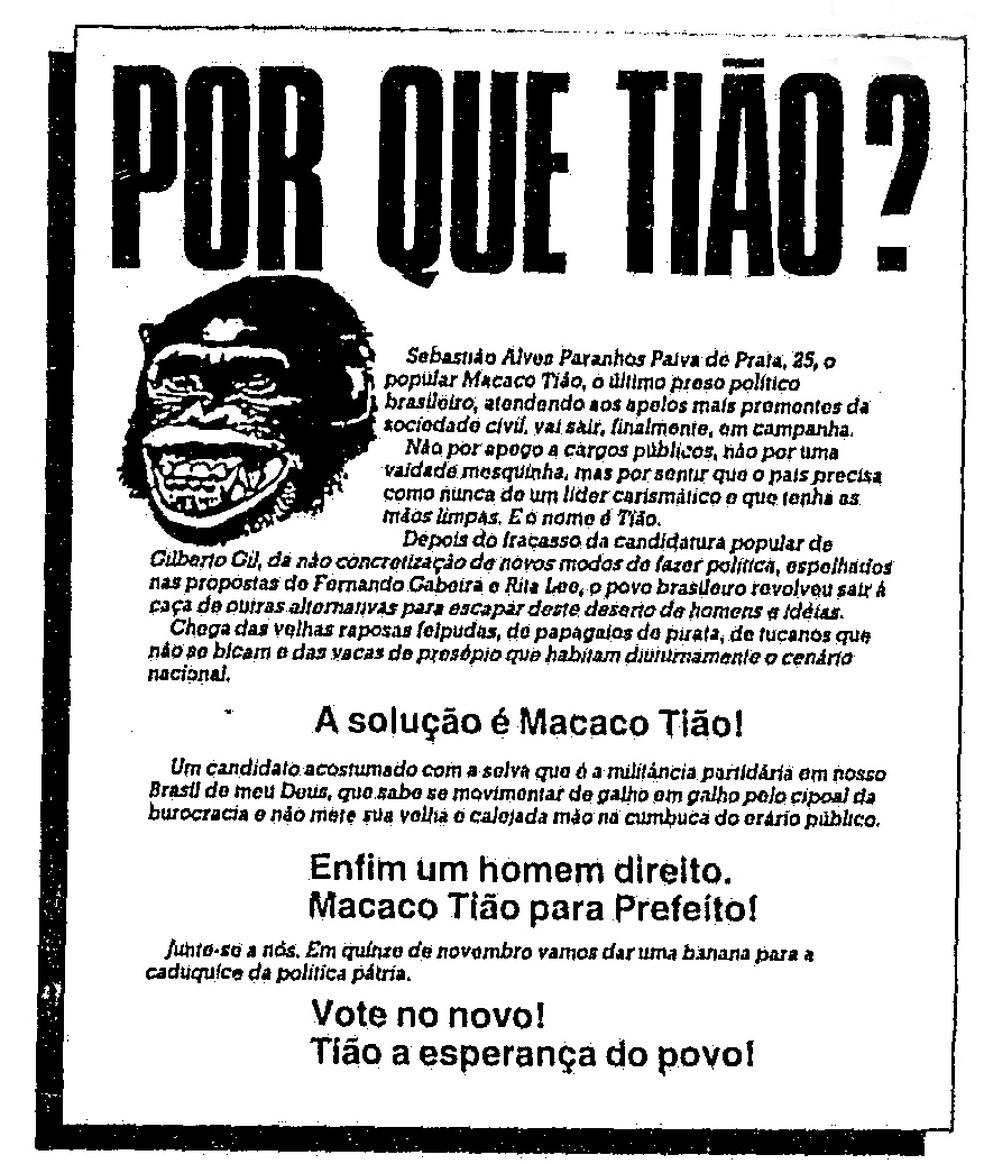 Macaco Tião: O voto de protesto em um candidato a prefeito antissistema