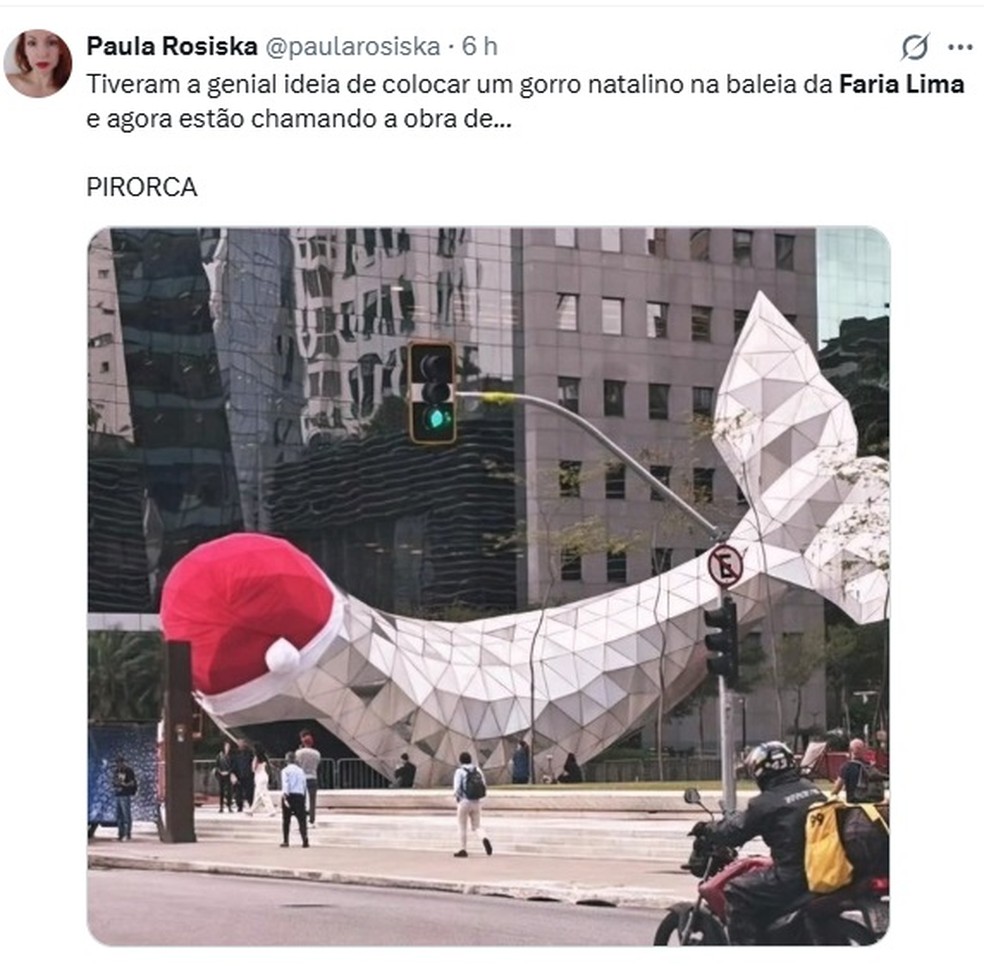 'Baleia da Faria Lima' vira meme após ganhar chapéu natalino e tem ...
