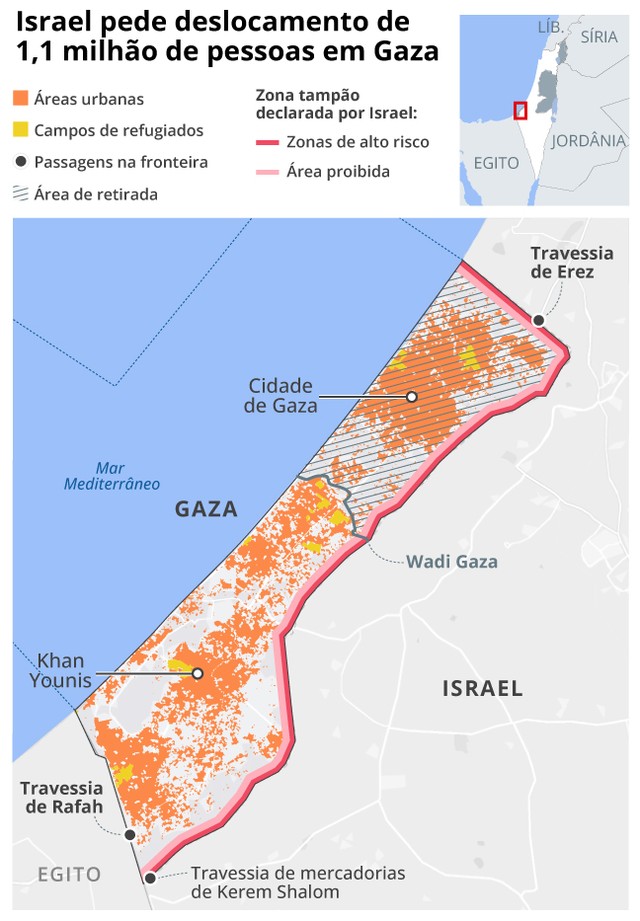 Veja em mapa área de Gaza que precisa ser esvaziada após ultimato de Israel