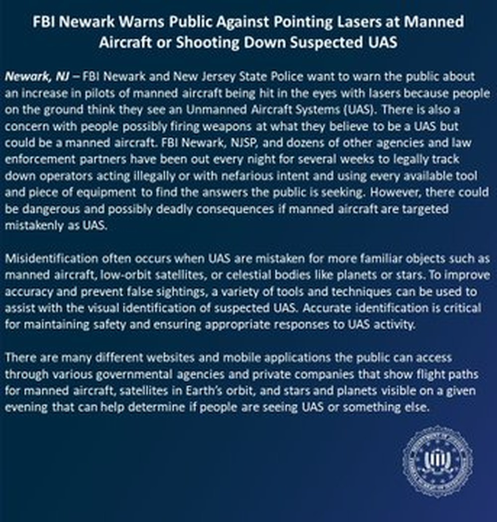 Drones misteriosos nos EUA: FBI alerta contra uso de lasers e revela ...