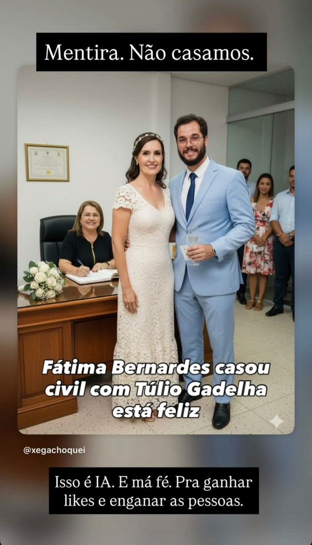 Fátima Bernardes rebate imagem falsa com Túlio Gadêlha criada por IA ...