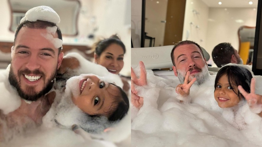 Thiago Nigro gera controvérsia ao postar fotos tomando banho com filha de Maíra Cardi ...